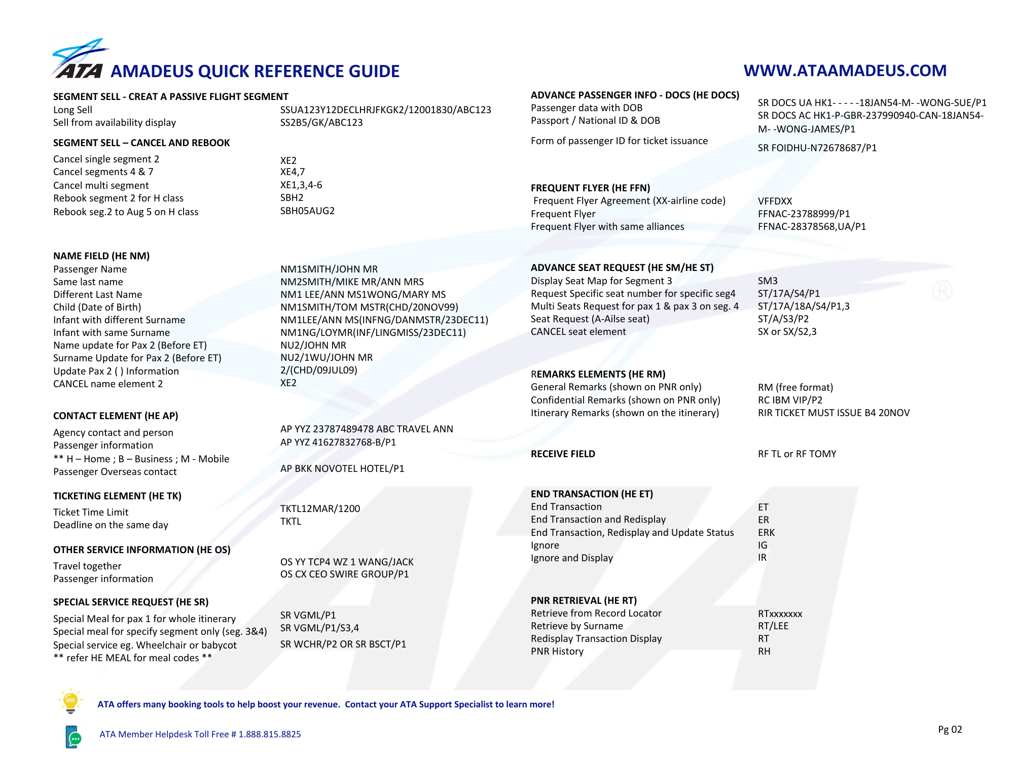 ATA AMADEUS QUICK REFERENCE GUIDES